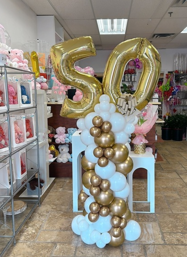 Celebration Balloon Tower – With Love Balloon & Flower Design